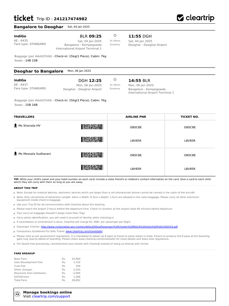 Cleartrip Flight E-Ticket | PDF | Airport | Transport