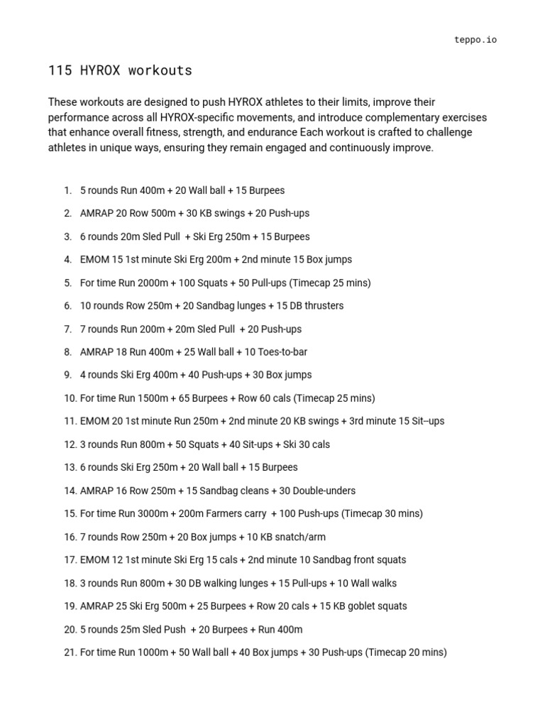 115 Hyrox Workouts | PDF | Sports Science | Management Of Obesity