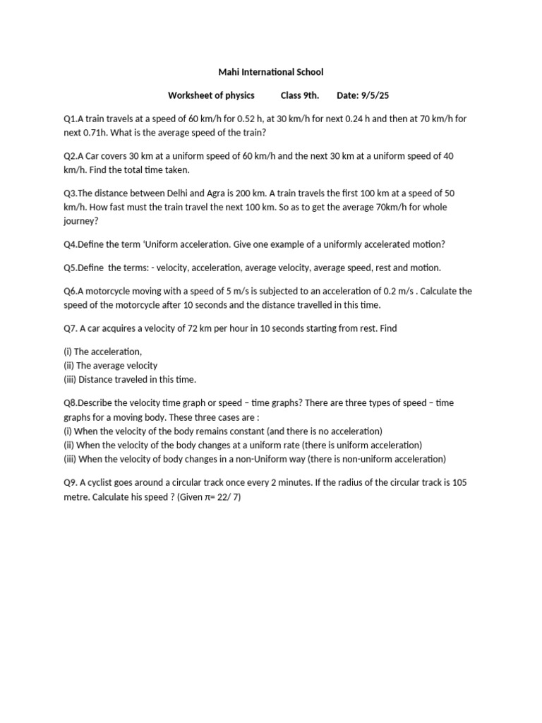 Worksheet Class 9th | PDF