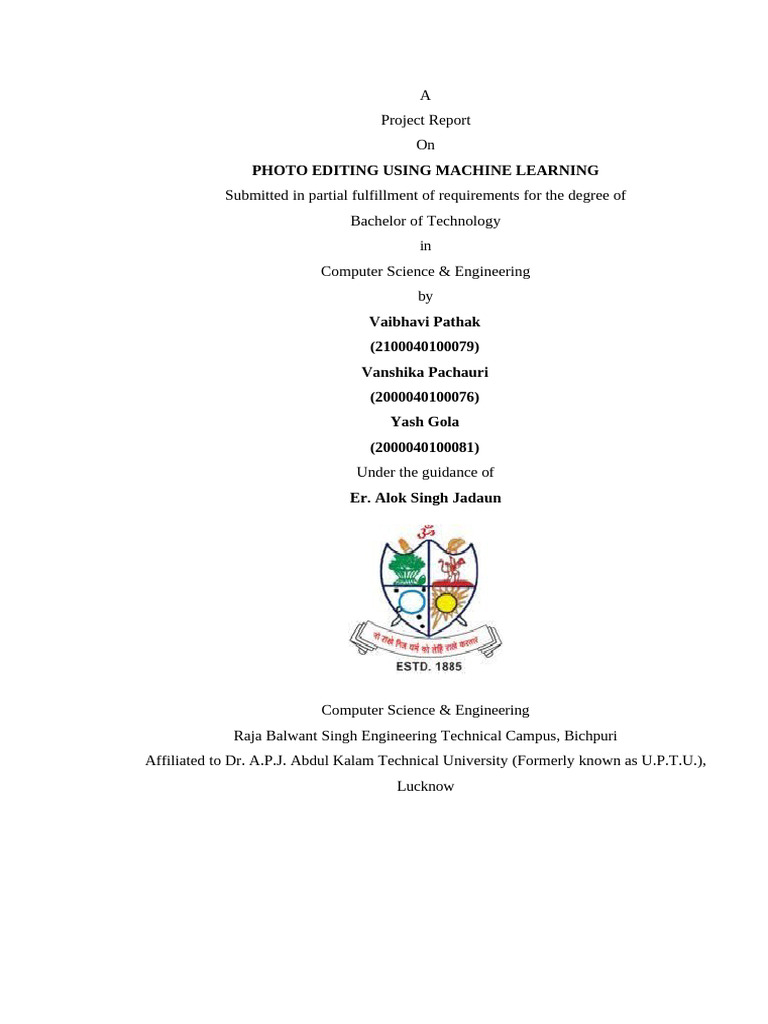 Group 4 Project Synopsis On Photo Editing Using Machine Learning | PDF ...