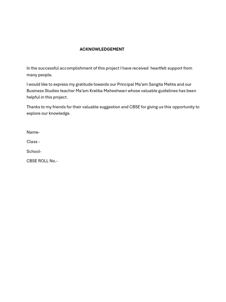 Acknowledgement for BST Project | PDF