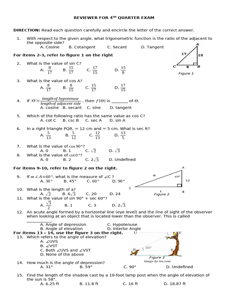 Trigonometry Exam Review Questions | PDF | Trigonometric Functions ...