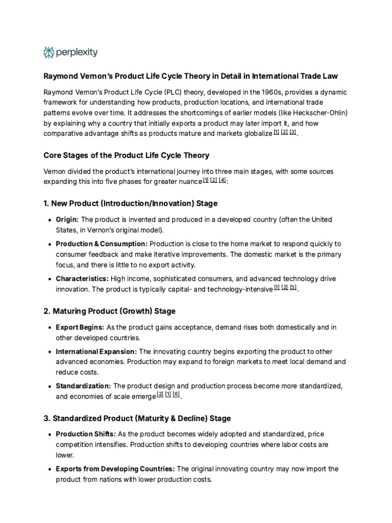 Raymond Vernon's Product Life Cycle Theory in Deta | PDF | Comparative ...