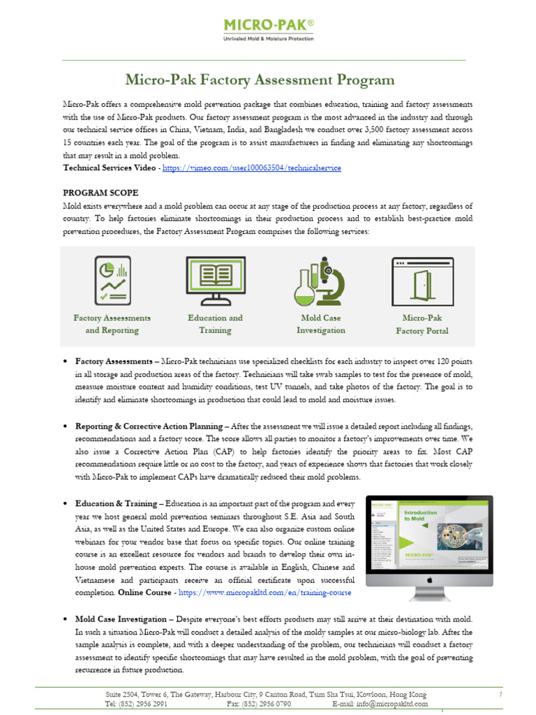 Micro-Pak Factory Assessment Overview | PDF | Mold | Data Analysis