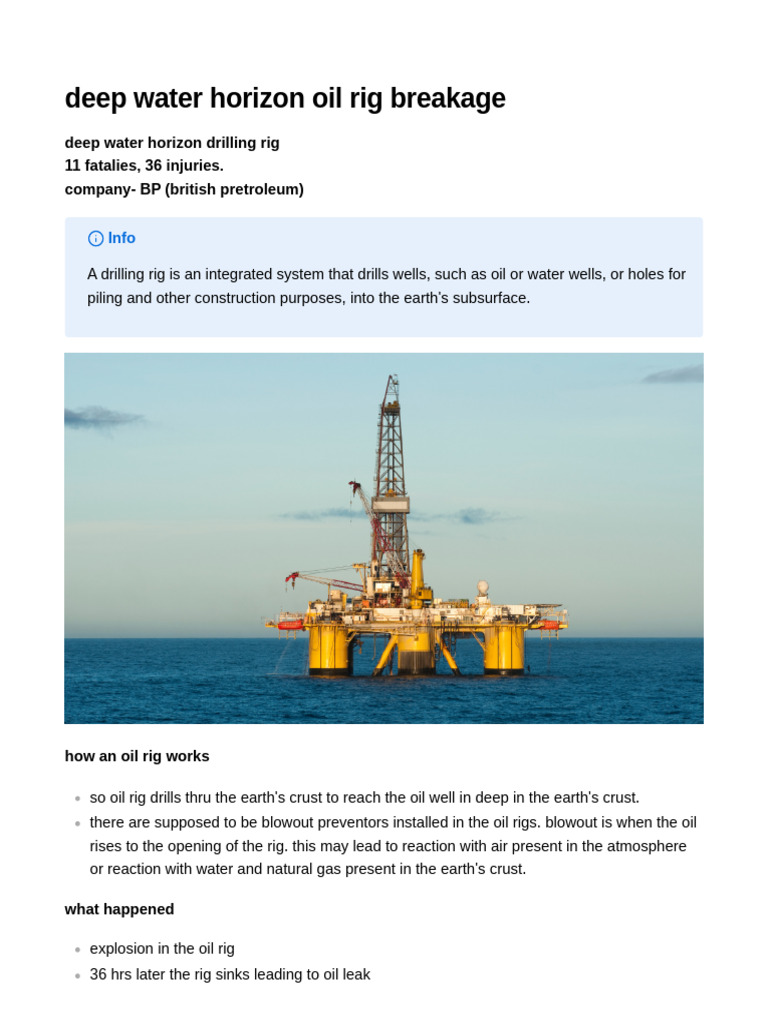 BP's Deepwater Horizon Disaster Analysis | PDF | Drilling Rig ...