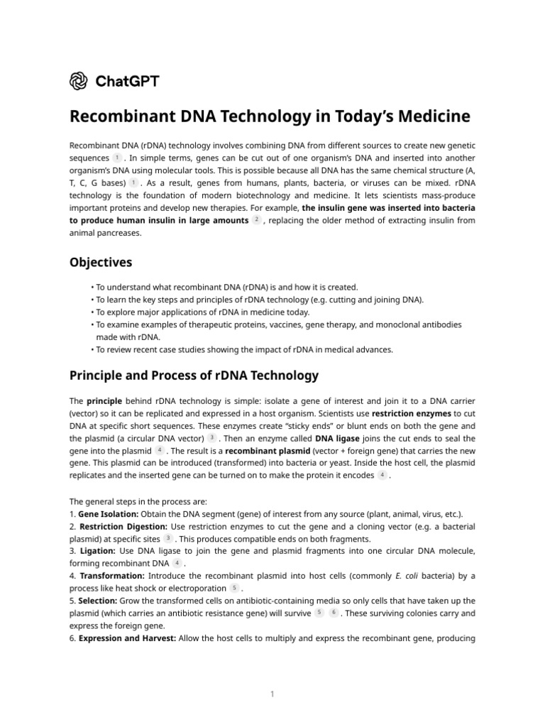 Recombinant DNA Technology in Today's Medicine | PDF | Recombinant Dna ...