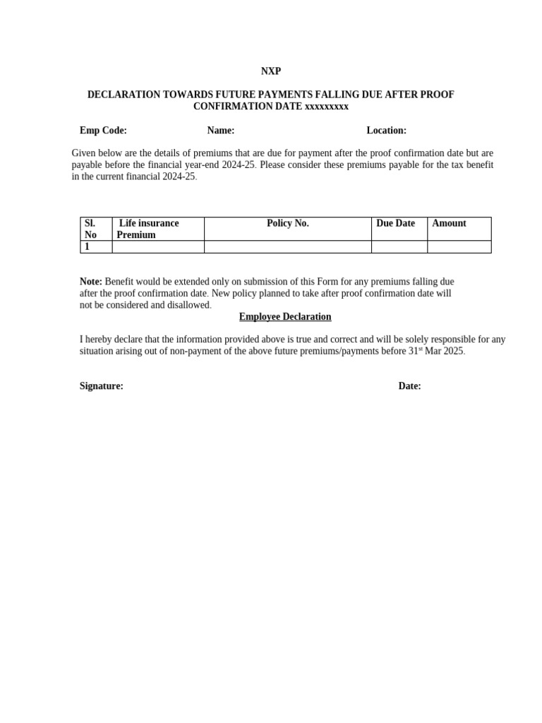 Future Payment Declaration | PDF