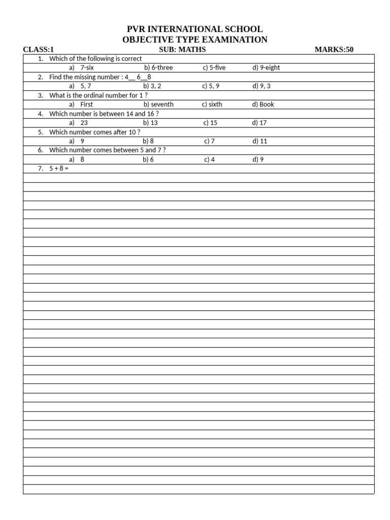 1st Class Objective Maths | PDF