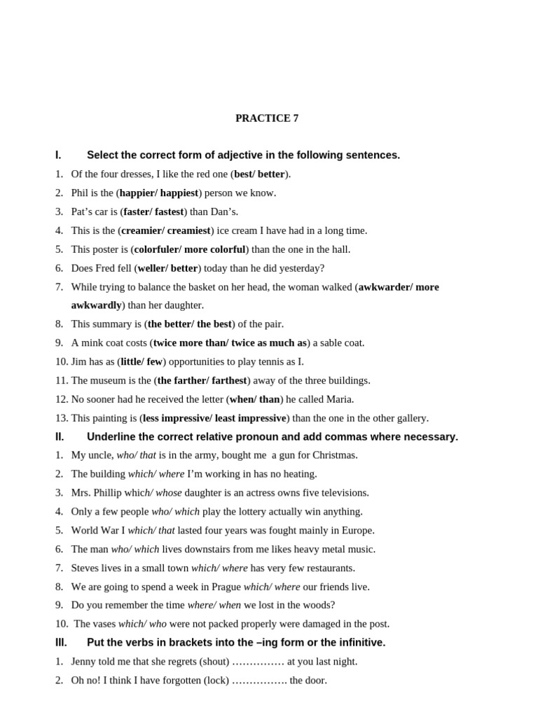 Adjective and Verb Usage Practice Exercises | PDF