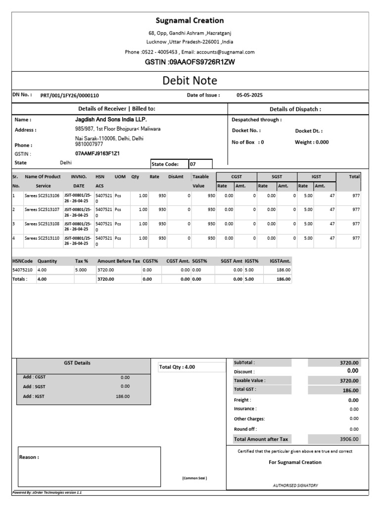 Debit Note 110 | PDF