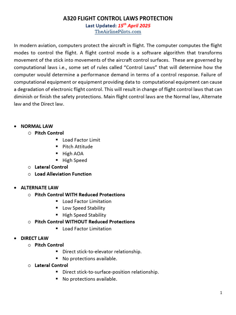 A320 Flight Control Laws Overview | PDF | Aerospace | Aerospace Engineering