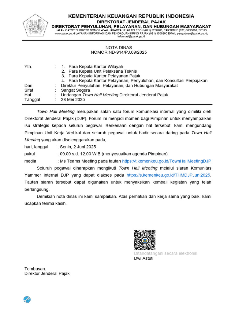 Undangan Town Hall Meeting DJP 2025 | PDF