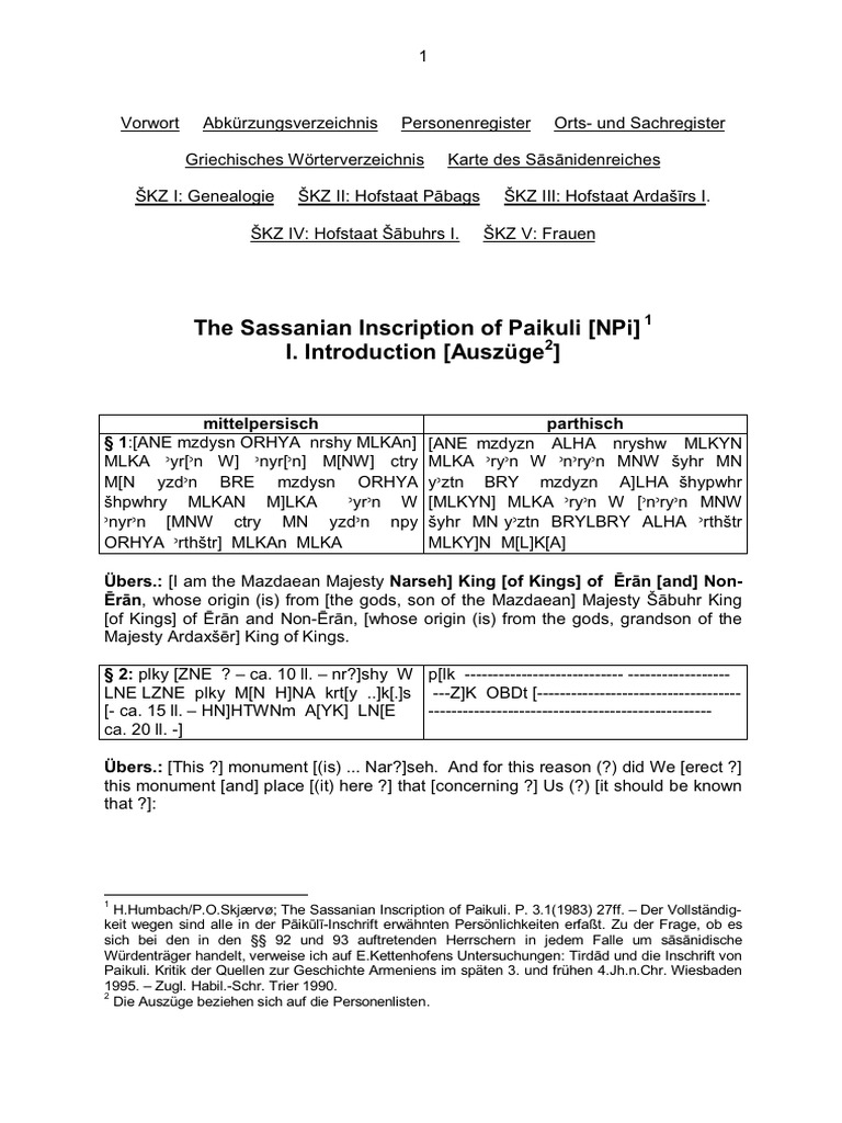Sassanian Inscription of Paikuli Analysis | PDF