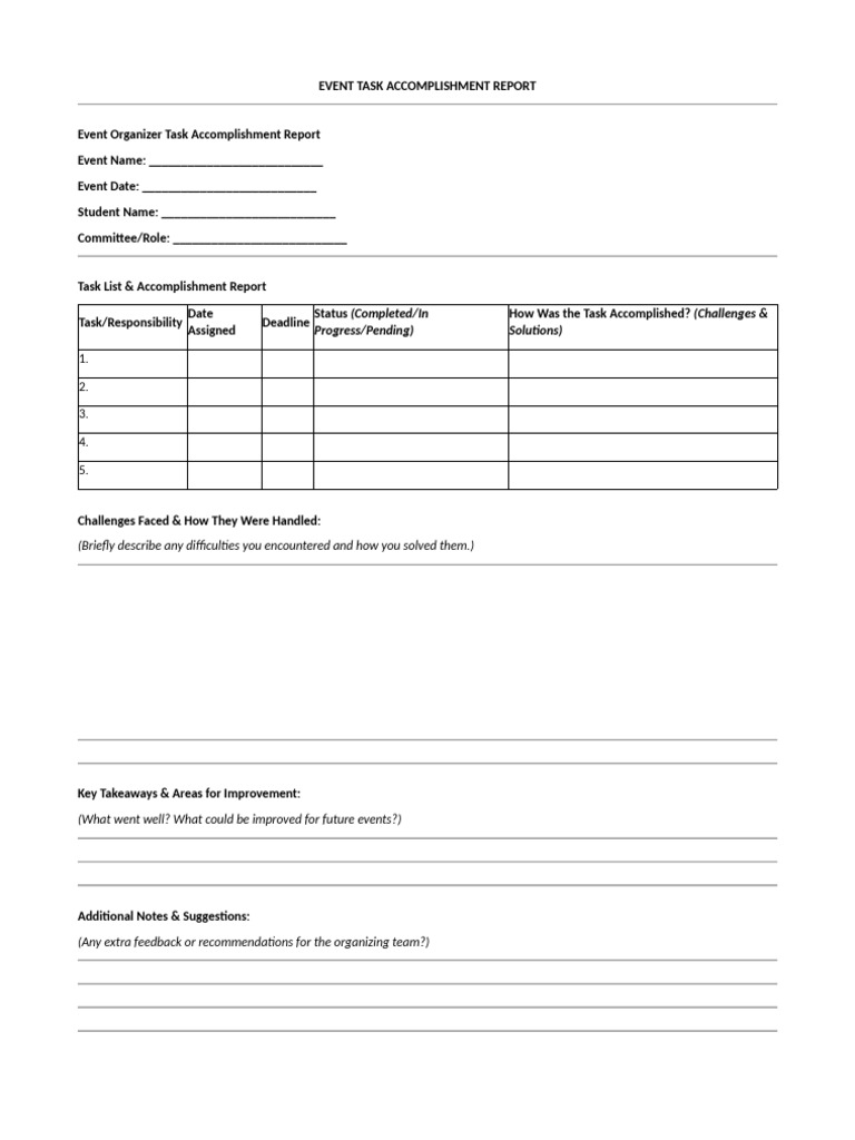 Event Task Accomplishment Report | PDF