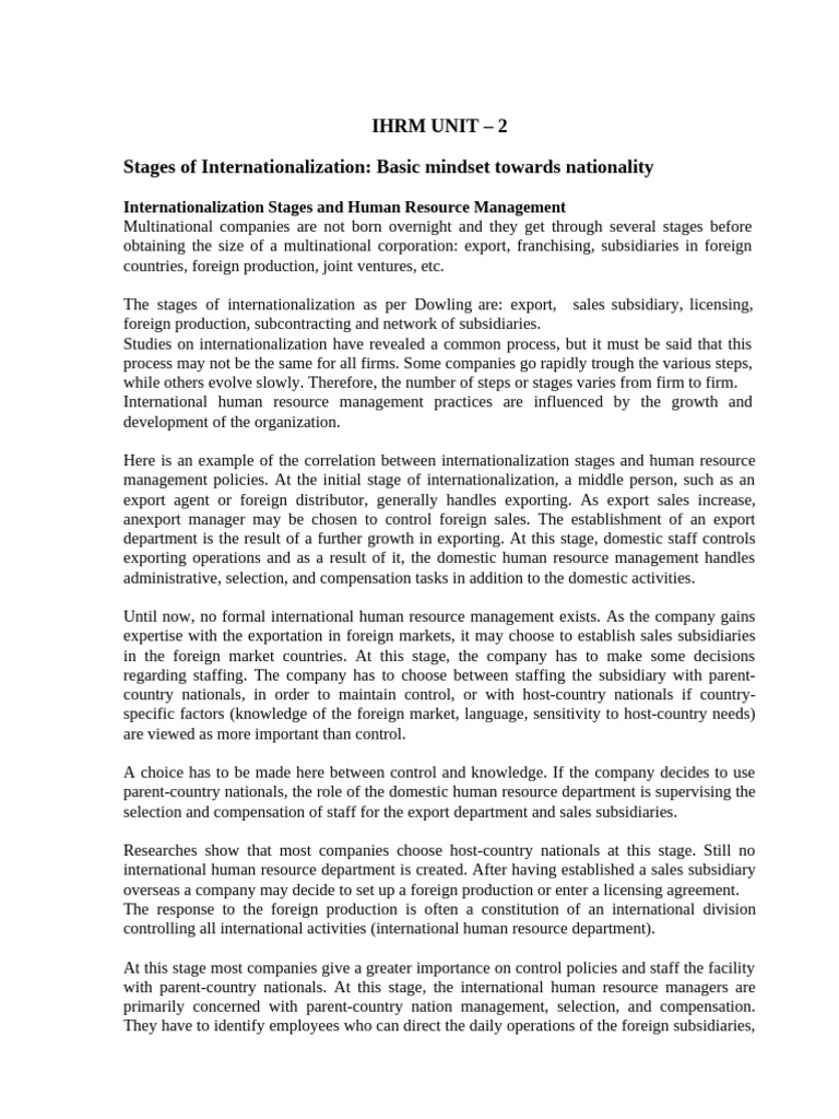 IHRM - Unit 2 | PDF | Human Resource Management | Exports