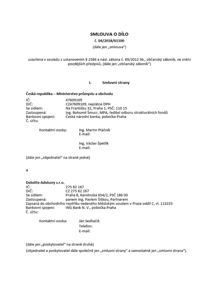 4-2018 Smlouva o Dílo - Deloitte | PDF