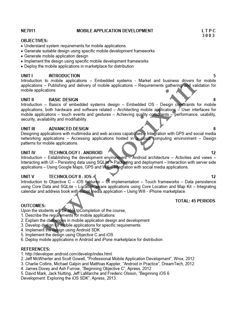 Ne7011 Mobile Application Development Syllabus | PDF | Ios | Mobile App