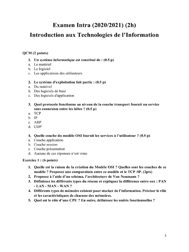 Examen Intra 2020 | PDF