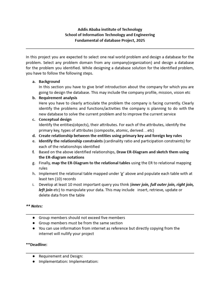 Database Design Project Guidelines 2025 | PDF