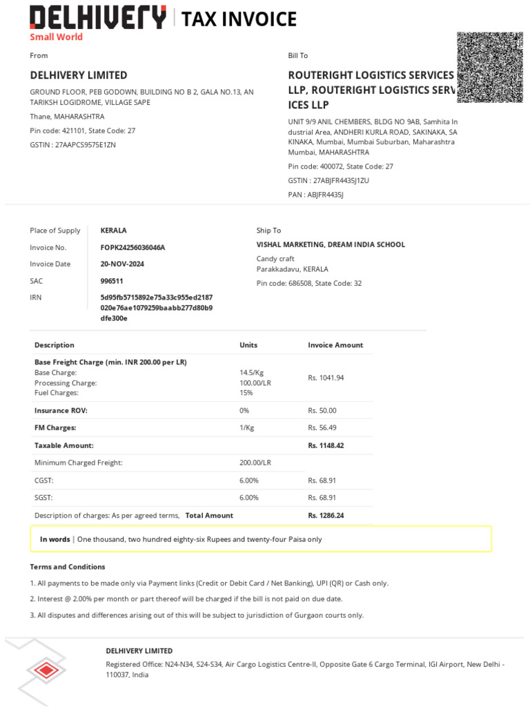 31577410003695-Freight Invoice | PDF | Invoice | Payments