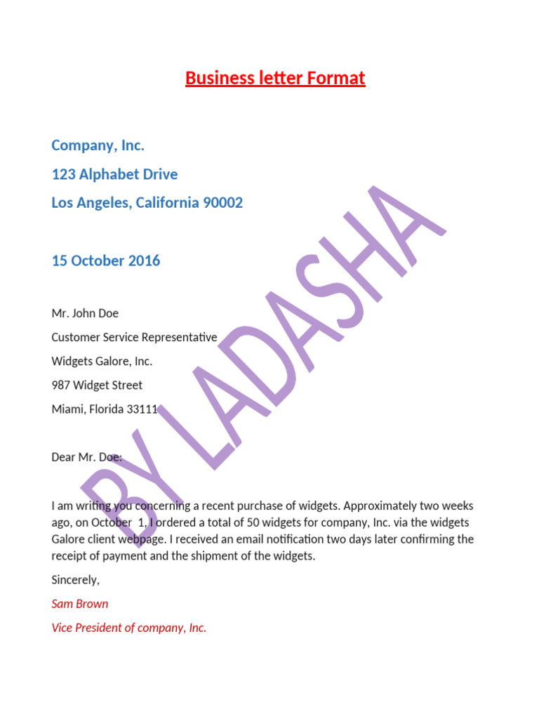 Business Letter Format Ladasha | PDF