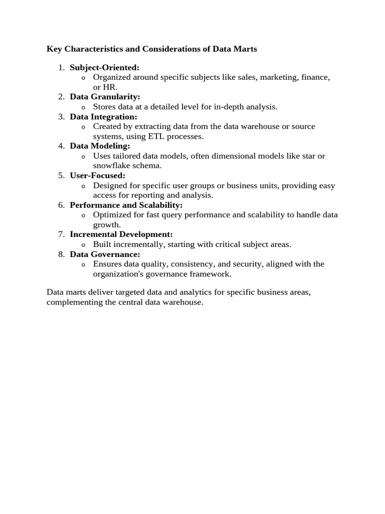 Key Characteristics and Considerations of Data Marts | PDF