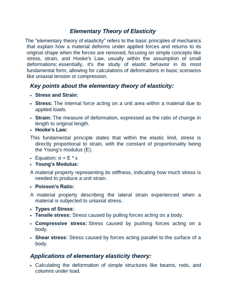 Elementary Theory of Elasticity | PDF | Deformation (Engineering ...