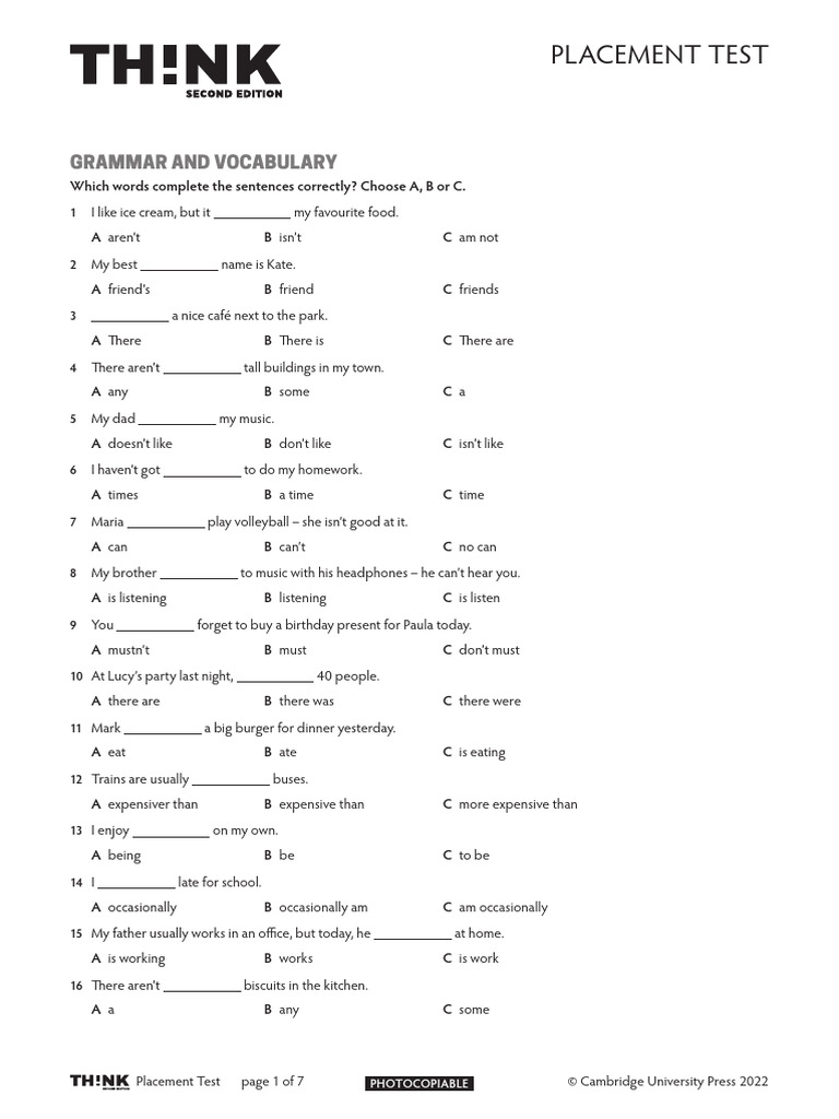 Thk2e BrE Placement Test | PDF