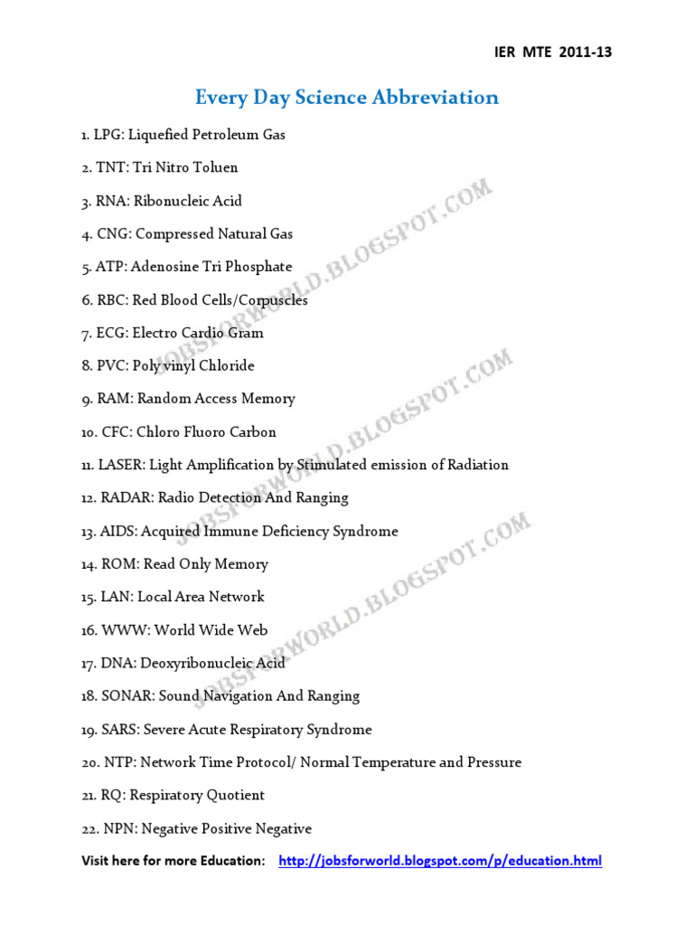 Every Day Science Abbreviation | PDF
