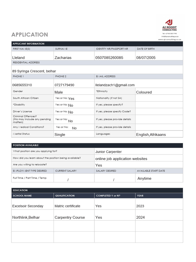 AJR Consulting Application Form 08 - 24 1 | PDF | Non Disclosure ...