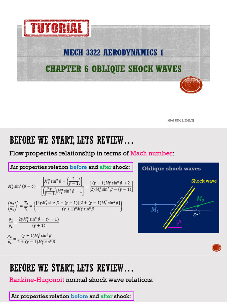 Tutorial Chapter 6 Oblique Shock Waves | PDF | Mach Number | Shock Wave
