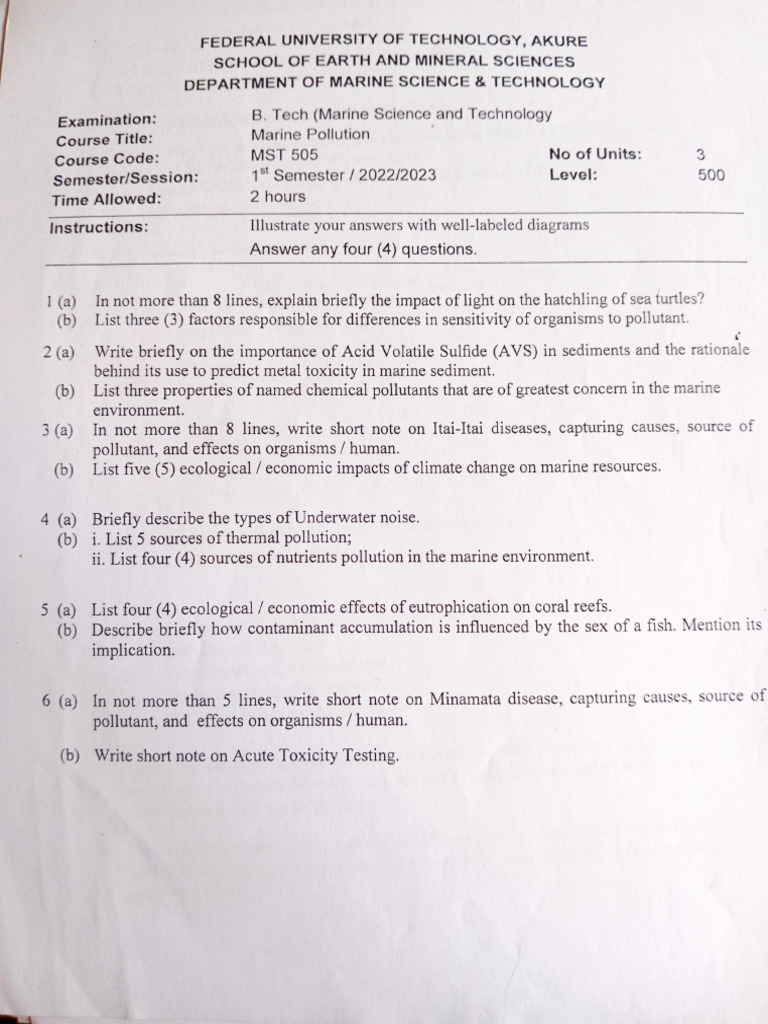 MST 505 Past Questions | PDF