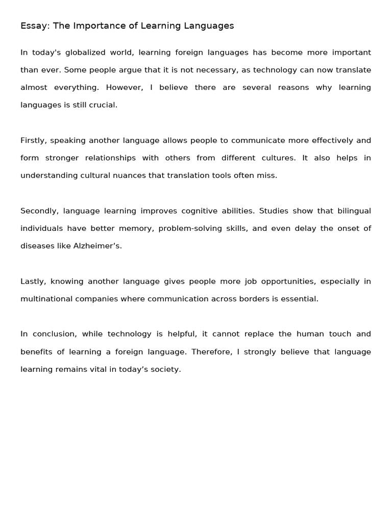 Essay The Importance of Learning Languages | PDF