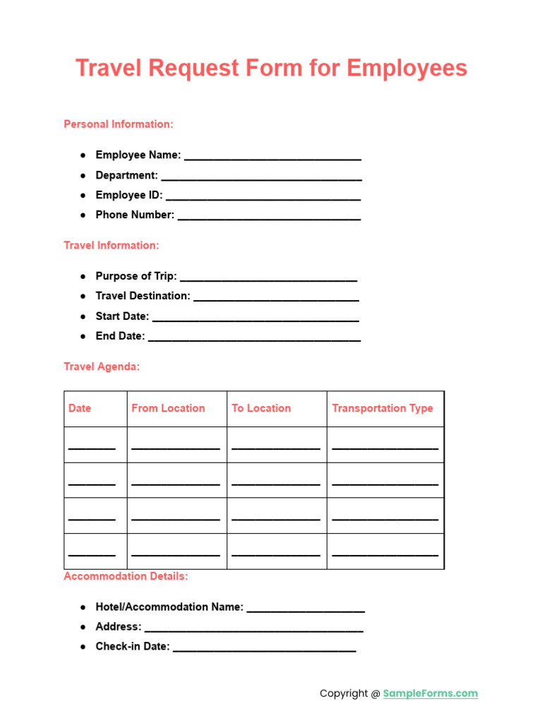Employee Travel Request Form Template | PDF