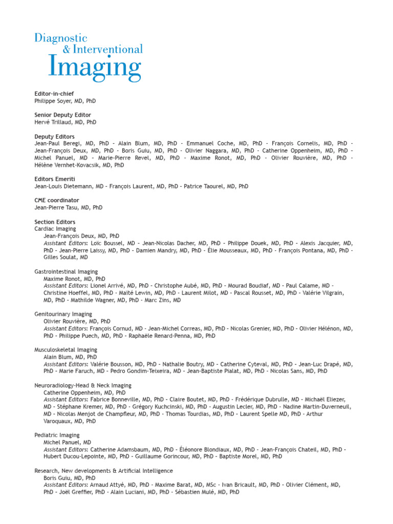 Editorial Board - 2021 - Diagnostic and Interventional Imaging | PDF
