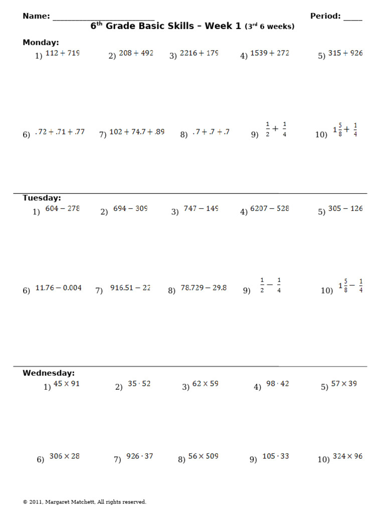 BS 1 Third 6 Weeks - 6th Grade | PDF | Mathematics | Arithmetic