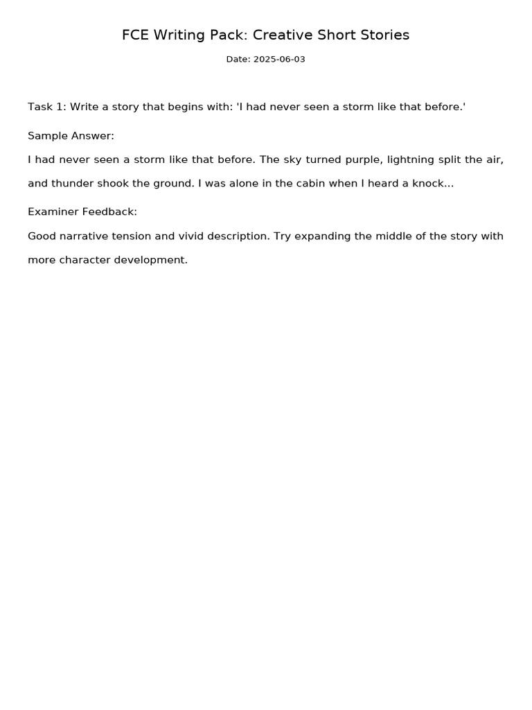 FCE Story Writing Guide and Samples | PDF