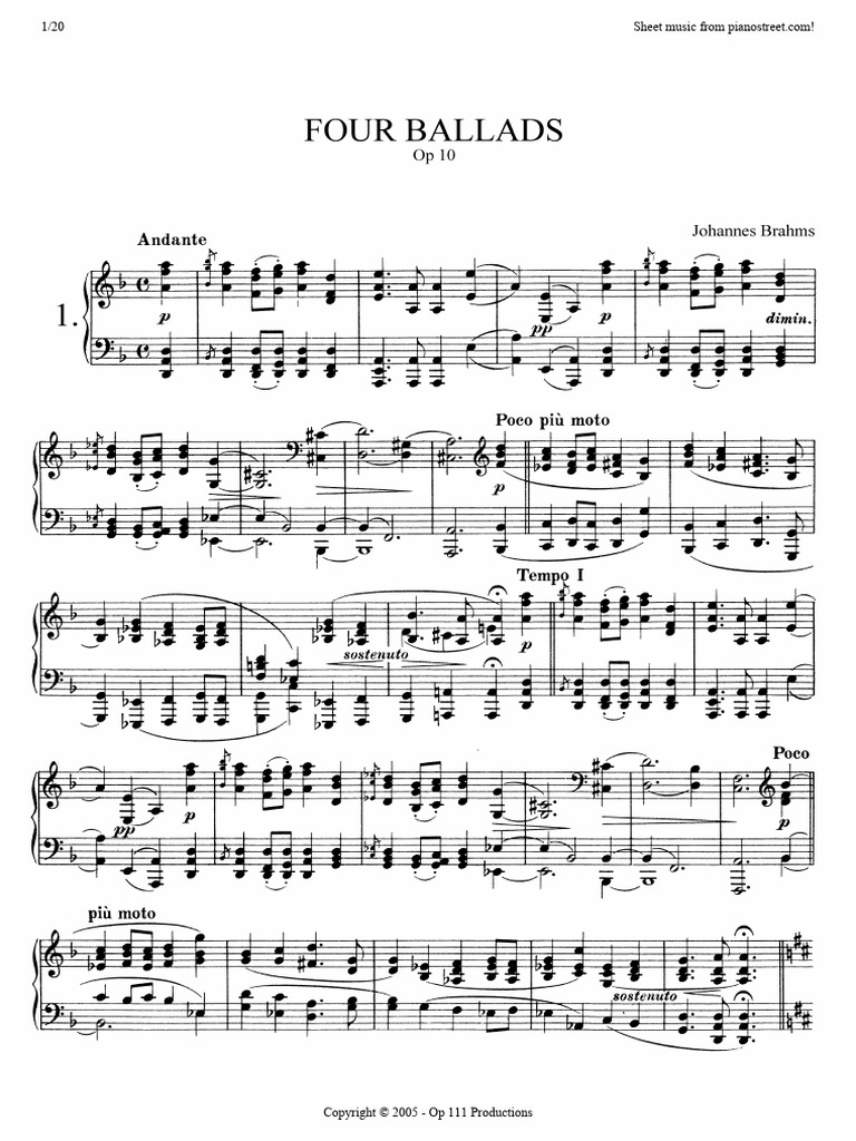Johannes Brahms - 4 Ballads Op10 | PDF | Musical Compositions | Johannes Brahms
