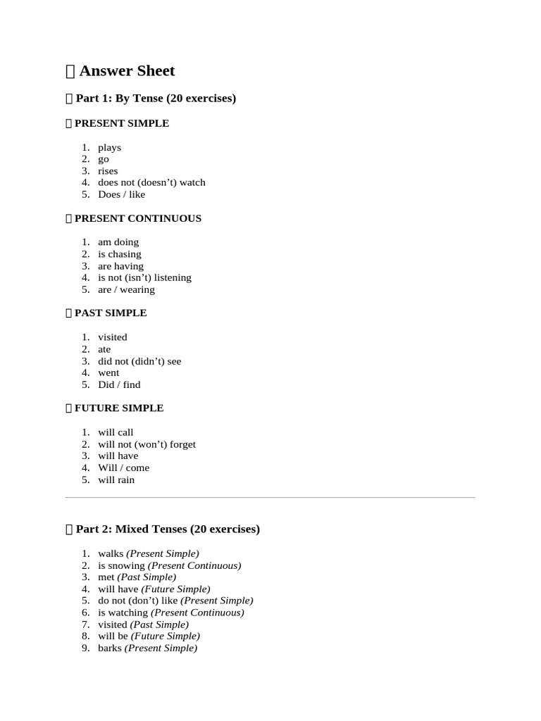 Answer Sheet - Lesson 1 | PDF