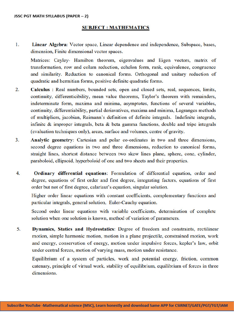JSSC PGT MATH SYLLABUS PDF | PDF