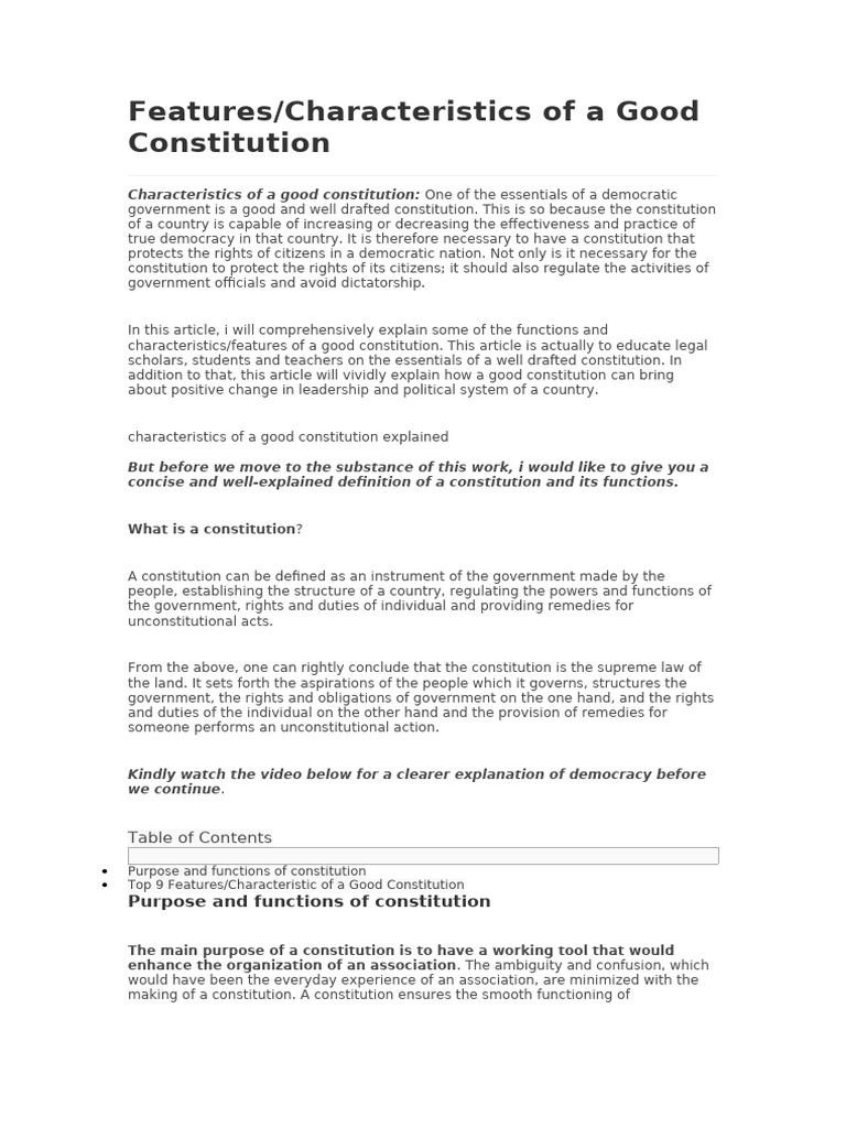 Features of Good Constitution | PDF | Constitution | Citizenship