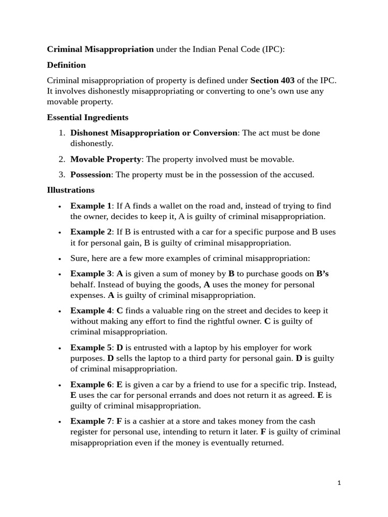 Criminal Misappropriation in IPC | PDF | Criminal Justice | Crime ...