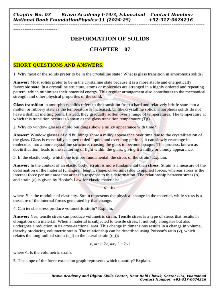 CHAPTER - 7 Short Questions | PDF | Deformation (Engineering) | Crystal ...