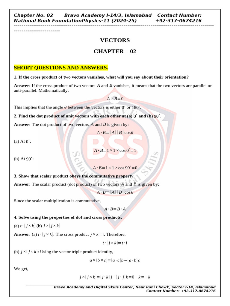 CHAPTER - 2 Short Questions | PDF | Euclidean Vector | Cartesian ...