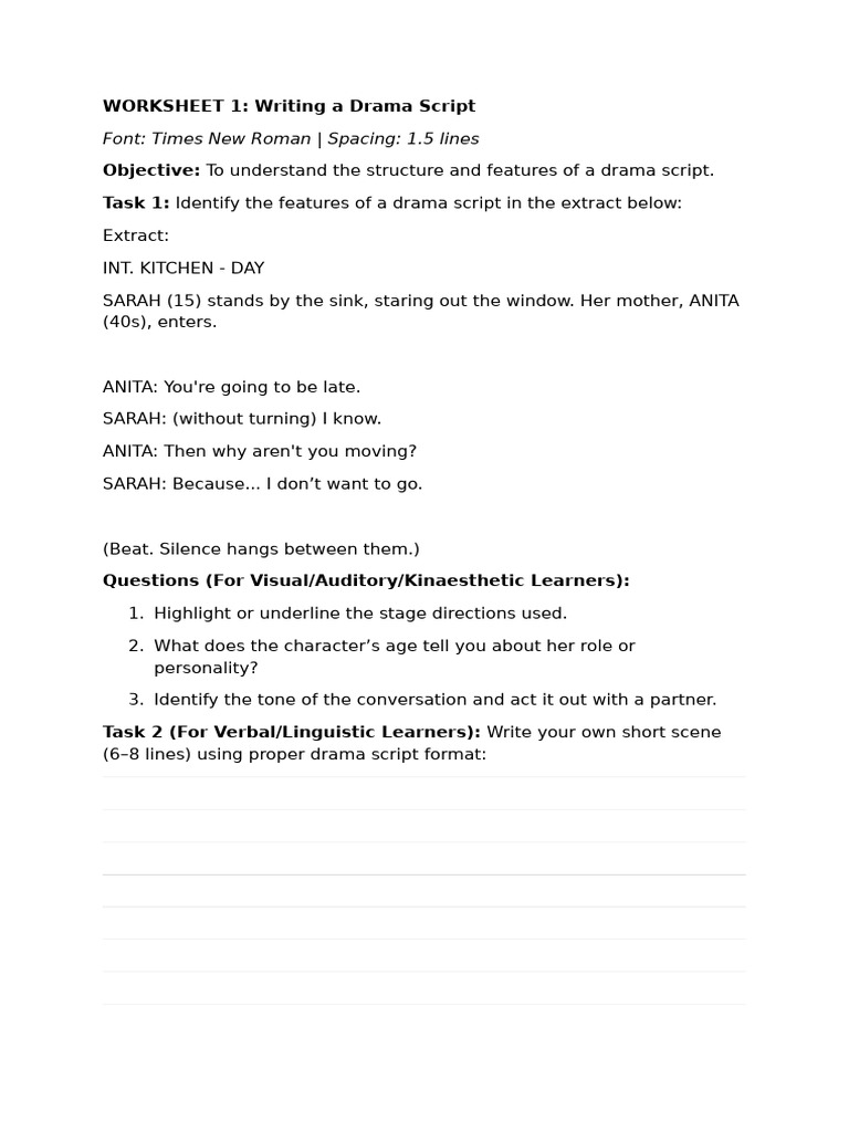 WORKSHEET 4 Draft A Drama Script | PDF | Persuasion | Human Communication