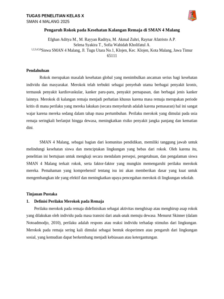 LAPORAN HASIL PENELITIAN (Kelompok Efghan, Rayyan, Akmal, Tito, Selena ...