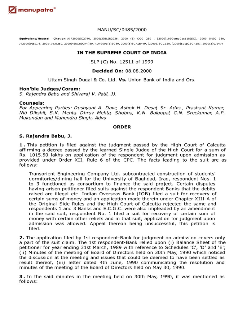 Uttam Singh Dugal and Co LTD Vs Union Bank of Indi0524s000345COM484444 ...