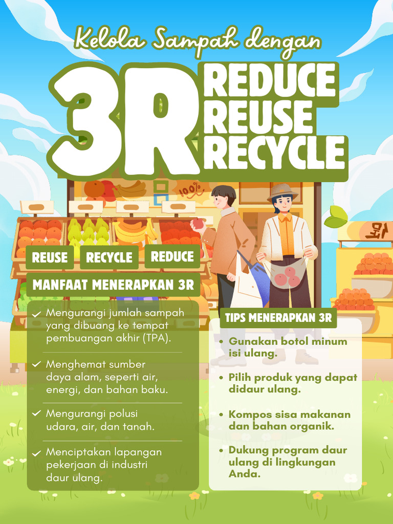 Poster Infografis Kelola Sampah Dengan 3R Ilustratif Hijau Dan Krem ...