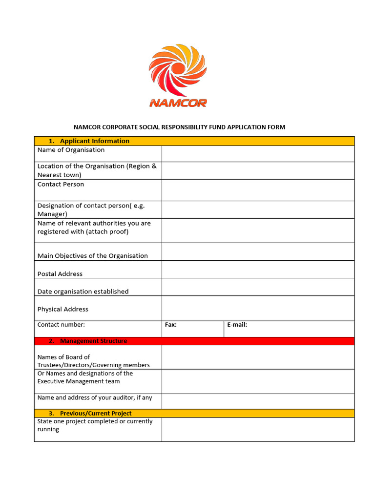 NAMCOR CSR Fund Application Form | PDF