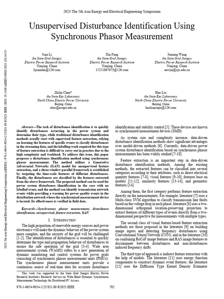 Unsupervised Disturbance Identification Using Synchronous Phasor Measurement | PDF | Applied ...